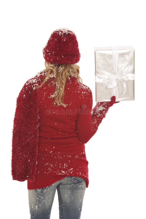 Back View of Woman Holding Present Stock Image - Image of present ...