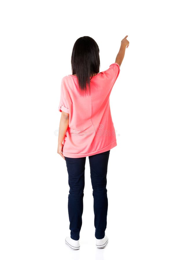 Back View of a Woman Pointing Up Stock Photo - Image of student, smile ...
