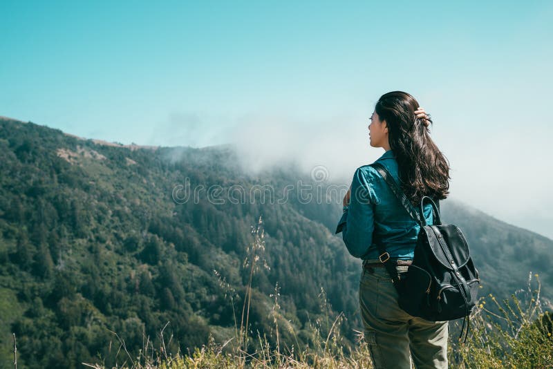 Back View of a Woman Standing on Cliff Stock Image - Image of lifestyle ...