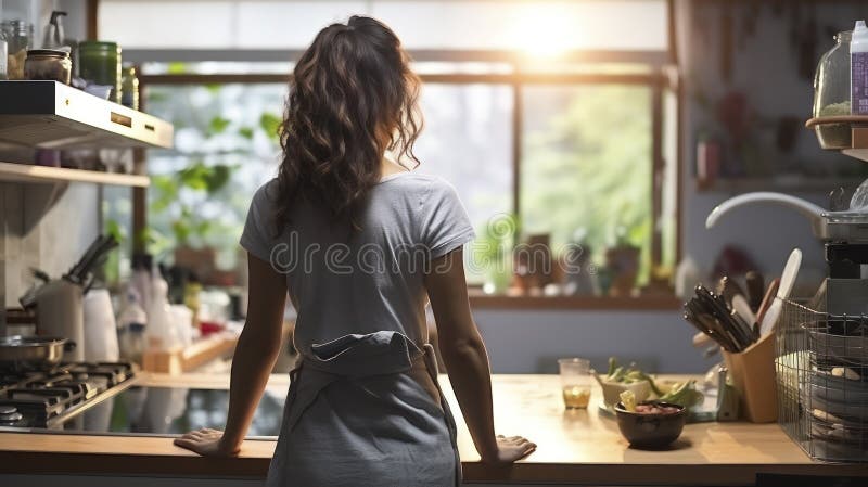 Back View of a Woman Standing in the Kitchen. Generative AI Stock ...