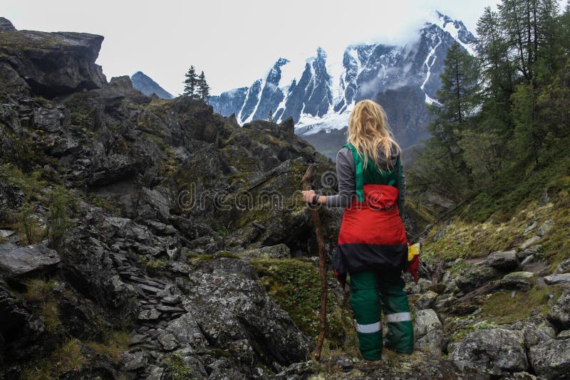 Back View of Woman Standing in Mountains, Editorial Photo - Image of ...