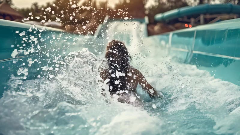 Back View of Woman on Water Slide Stock Footage - Video of activity ...