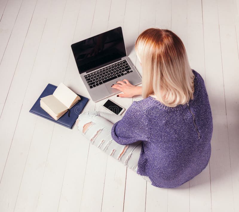 Woman Working Behind Laptop Stock Image - Image of back, adult: 116784615