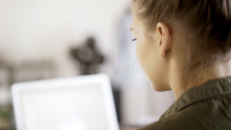Back View of Woman Working with a Laptop Stock Photo - Image of ...
