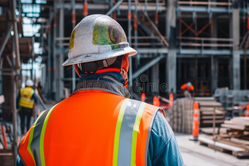 Construction Worker Overseeing Building Site Stock Photo - Image of ...