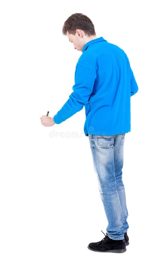 Back View of Writing Business Man. Stock Photo - Image of head, idea ...