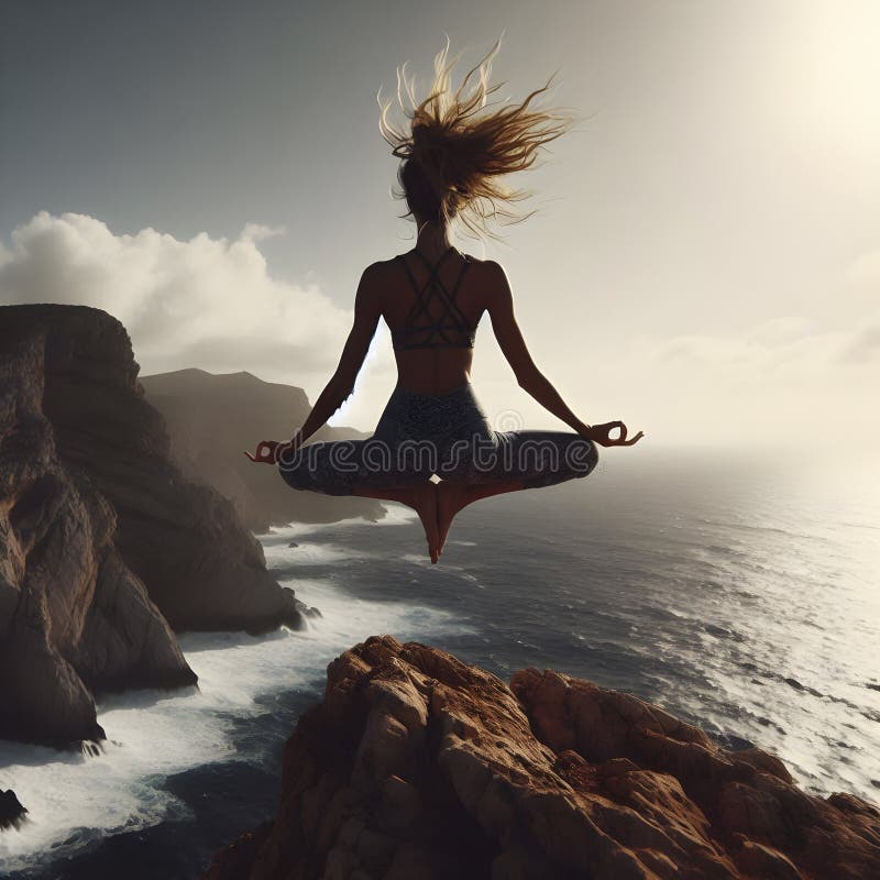 Back View of Yogi in Tree Pose on Rocky Cliff Edge, Ai Created Image ...
