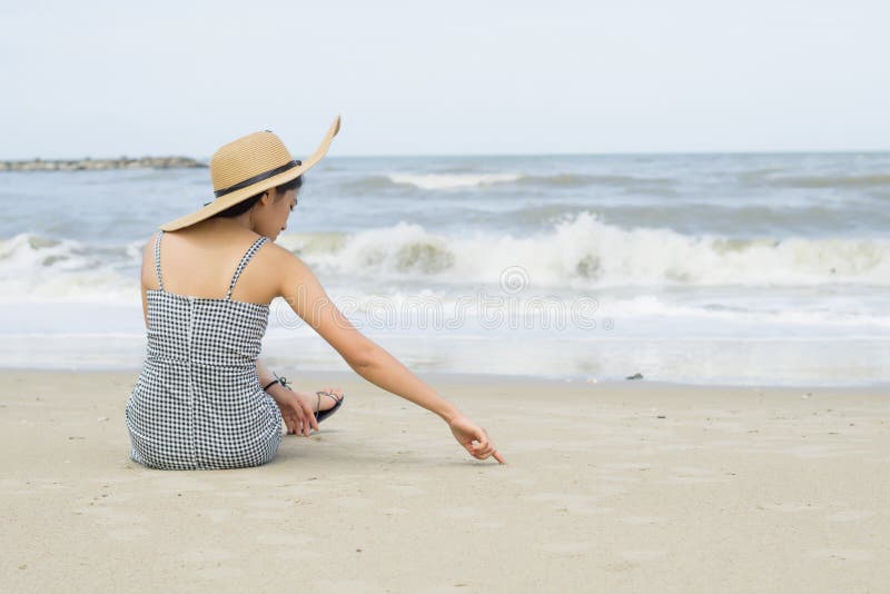 Back View of Young Asian Woman on Tropical Beach Stock Photo - Image of ...
