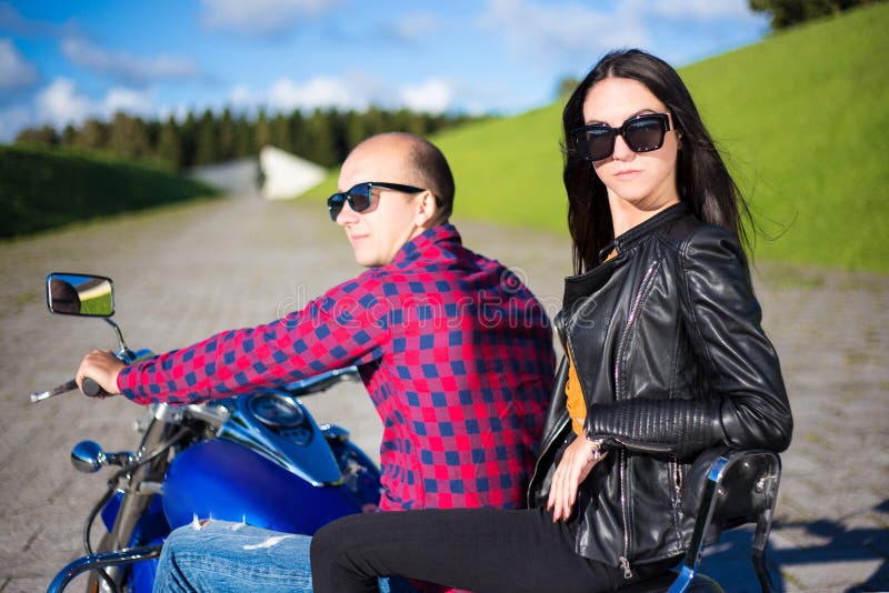 Back View of Young Beautiful Couple Riding on Motorcycle Stock Photo ...