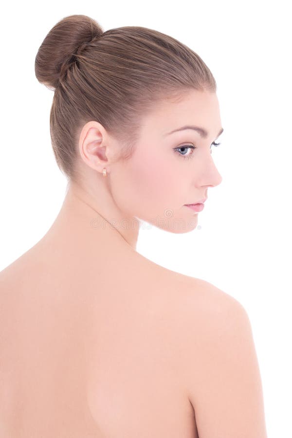 Back View of Young Beautiful Woman Isolated on White Stock Photo ...