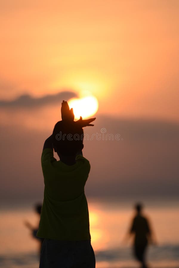 Back View of a Young Boy Silhouette Standing during Sunset Stock Image ...