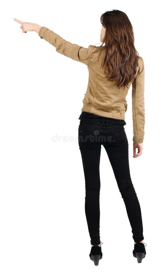 Back View of Young Brunette Woman Pointing Stock Image - Image of ...
