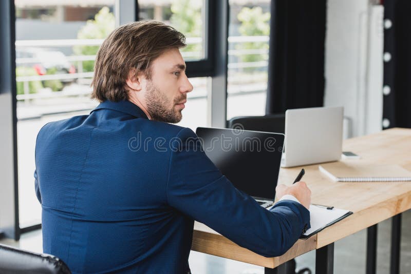 Back View of Young Businessman Stock Image - Image of handsome, office ...