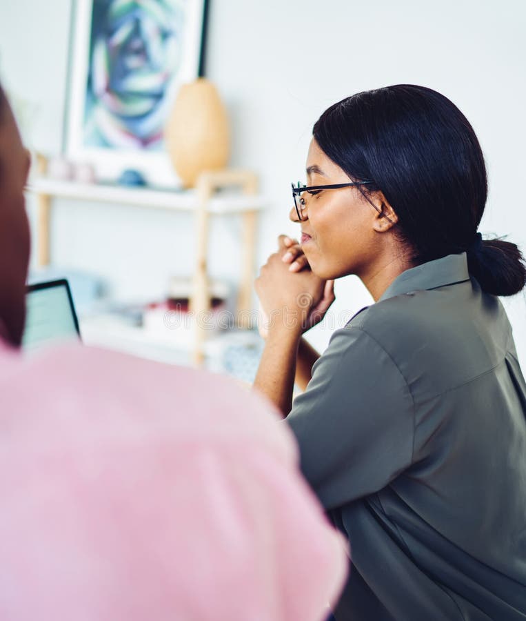 Back View of Young Dark Skinned Students Learning Together Doing ...