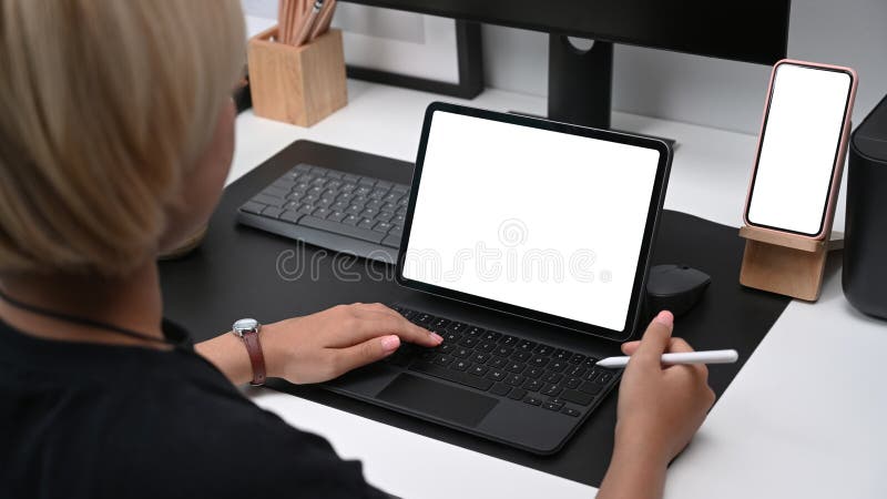 Young Graphic Designer Holding Stylus Pen and Working on Computer Table ...