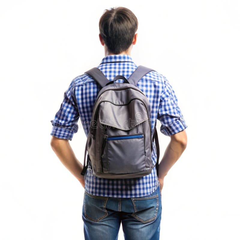 Back View of Young Man with Backpack Walking Isolated Stock ...