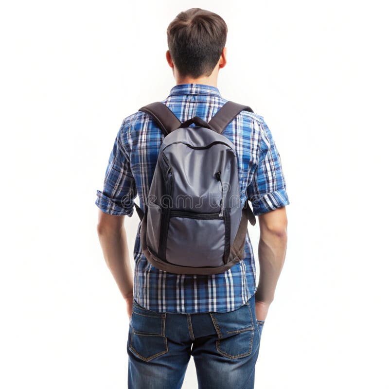 Back View of Young Man with Backpack Walking Stock Illustration ...