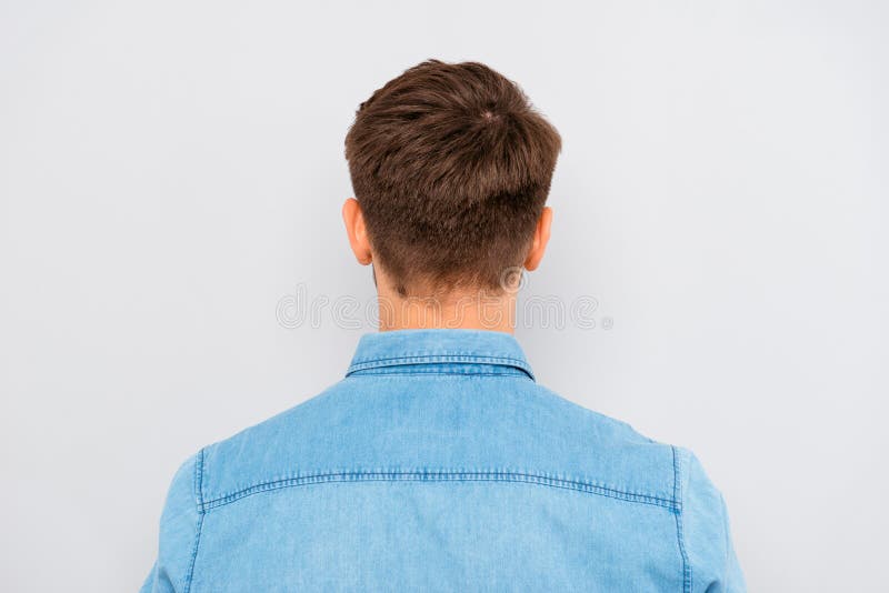Back View of Young Man Isolated on Gray Background Stock Photo - Image ...