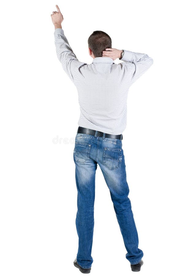 Back View of Pointing Young Men in Shirt and Jeans Stock Photo - Image ...