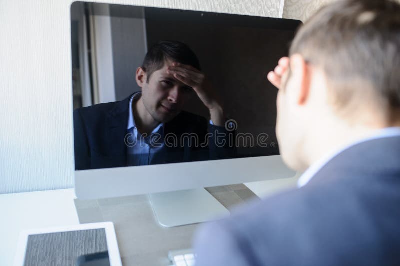 Lateral View of a Young Man Working on the Computer Stock Photo - Image ...
