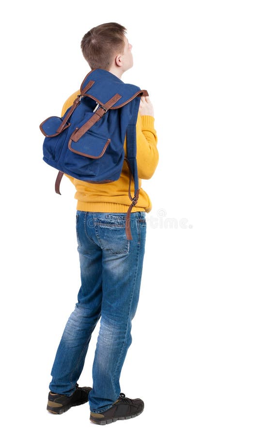 Back View of Young Men with Backpack. Stock Image - Image of sign ...