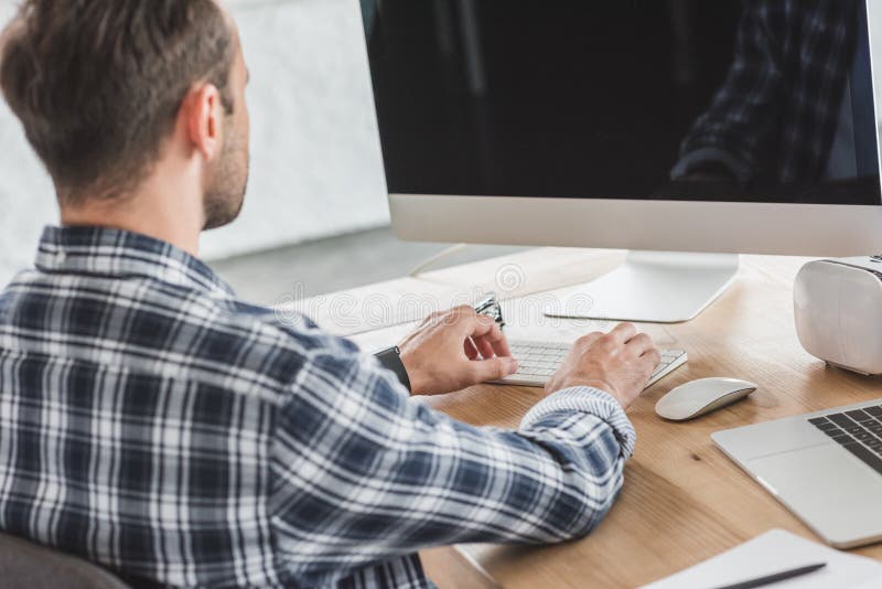 183 Man Computer Back View Coding Stock Photos - Free & Royalty-Free ...