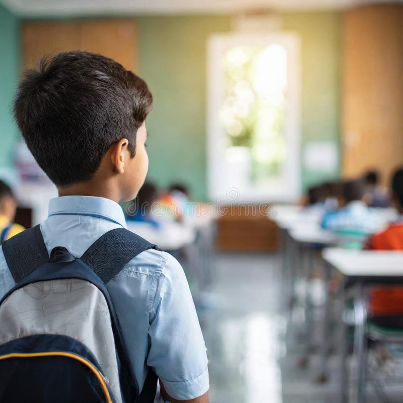 Back View Young Pupil Boy with Backpack in Class Room, Education ...