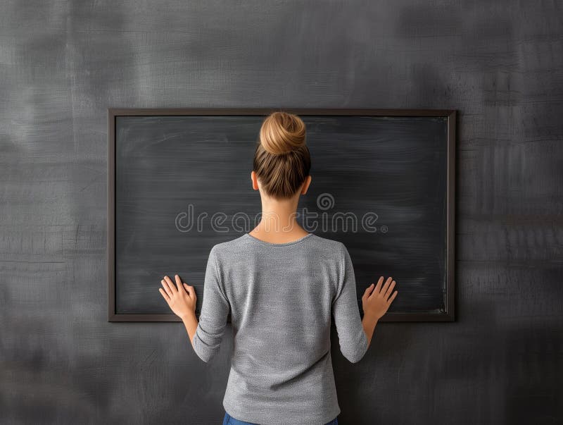Back View of Young School Teacher Standing in Front of Chalkboard. by ...