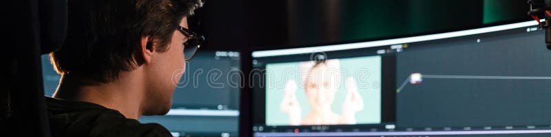 Back View of a Young White Man Video Editor Stock Image - Image of ...