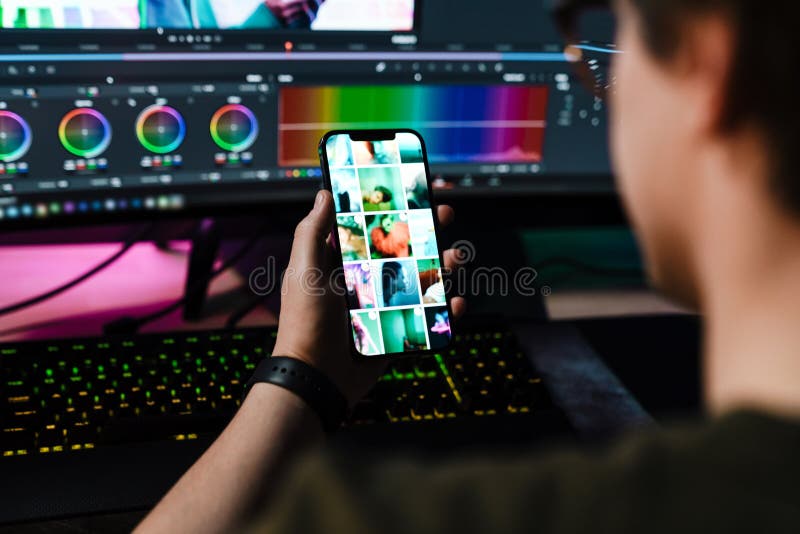 Back View of a Young White Man Videographer Working Stock Photo - Image ...