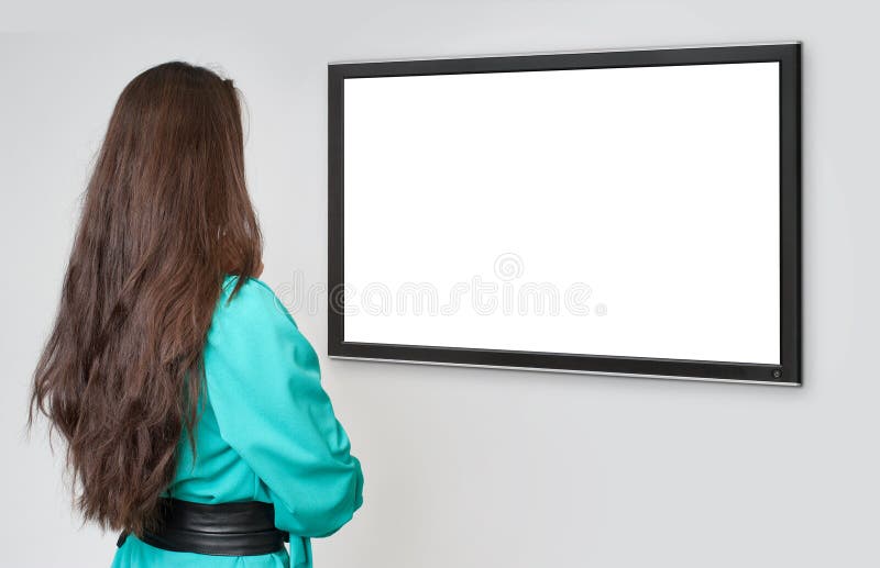 Back View of Young Woman Looking at Tv Stock Photo - Image of white ...