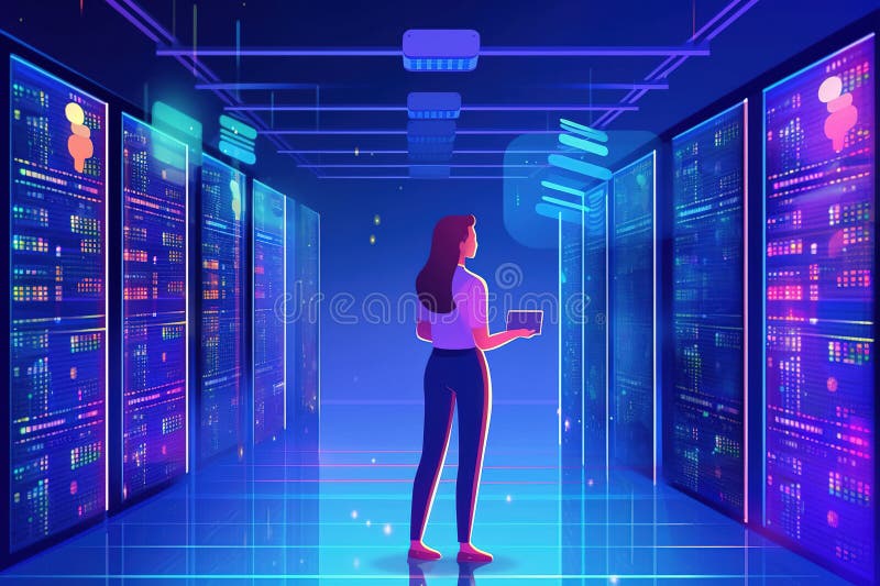 Big Server Room Racks in Datacenter. AI Generative Stock Illustration ...