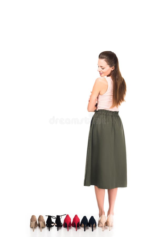 Back View of Young Woman and Stylish High Heels Stock Photo - Image of ...