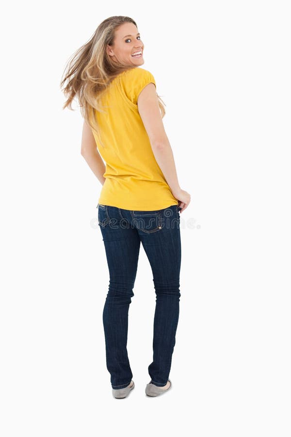 Back View of a Young Woman with Waving Hair Stock Image - Image of ...