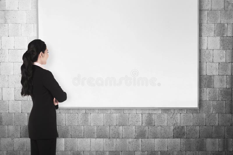 Back View Young Woman with White Board Stock Photo - Image of placard ...