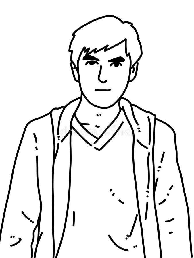 Back and White of Cute Man Cartoon for Coloring Stock Illustration ...