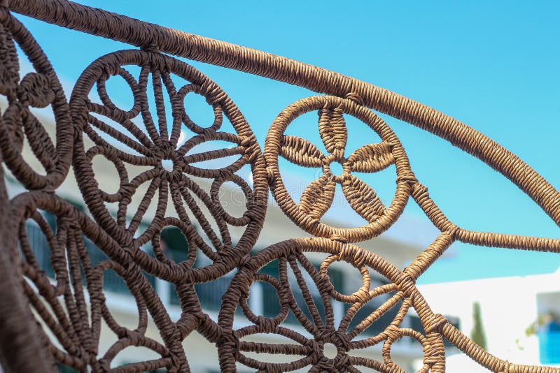 Back of a Wicker Chair on the Terrace of a Greek Hotel Stock Image ...