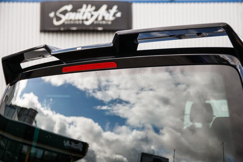 Back Windshield of a Black Car Covered with Water Droplets. Car Retail ...