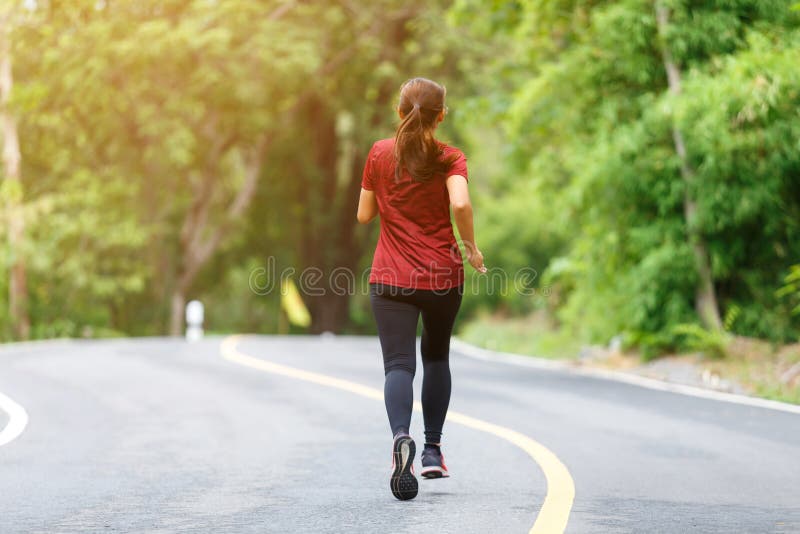 Back of woman runner stock photo. Image of girl, road - 164442750