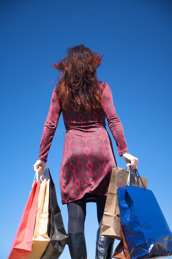 Back Woman with Shopping Bags Stock Image - Image of enjoy, fashion ...