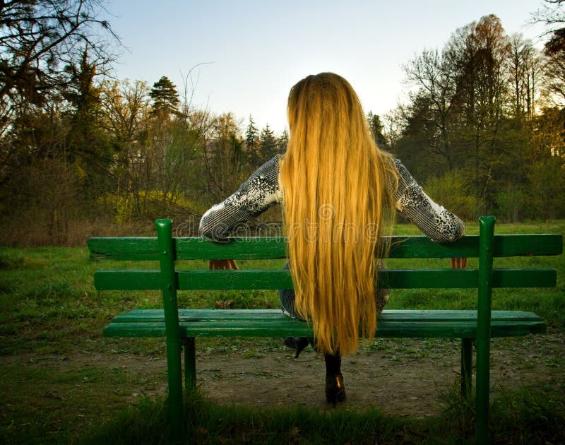 Back of Blond Woman with Long Beautiful Hair Stock Image - Image of ...