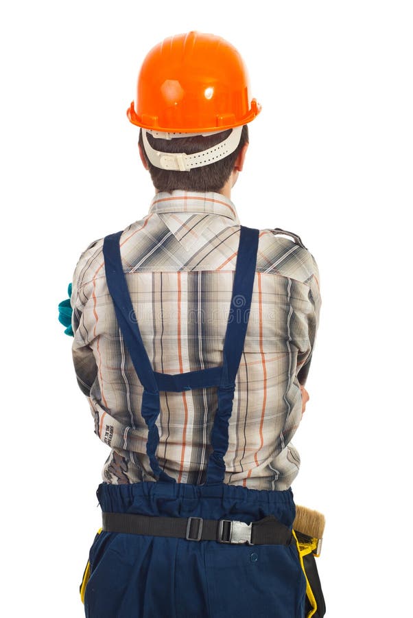 Back View of Man in Builder Uniform and Helmet Isolated on White Stock ...