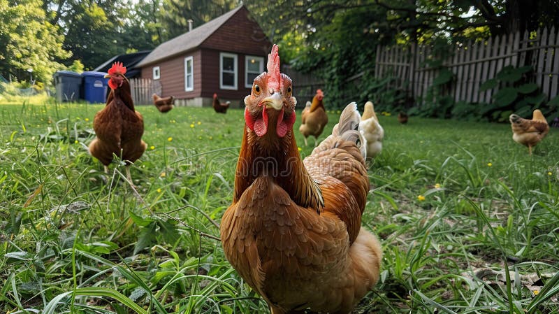 Back Yard with Chickens, Ground Level View Stock Illustration ...