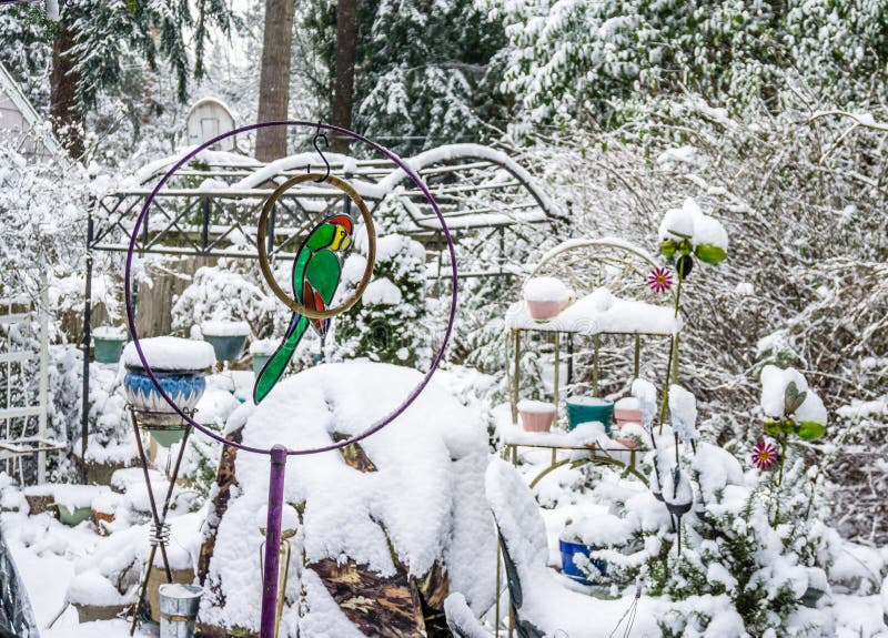 Back Yard in Snow stock photo. Image of yard, planters - 140220978