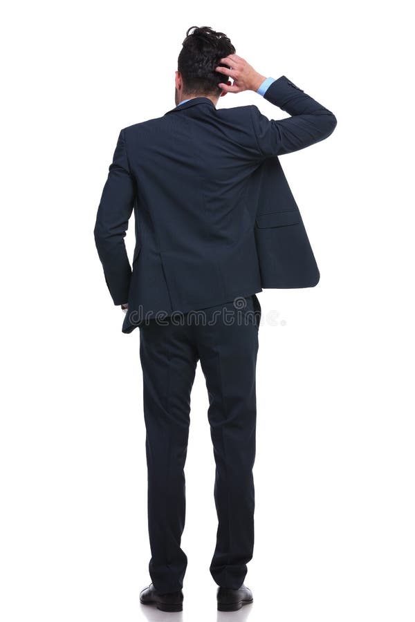 Back of a Young Business Man Scratching His Head Stock Photo - Image of ...