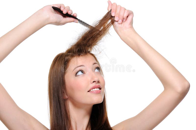 Backcombing Long Brunette Female Hair Stock Photo - Image of head, girl ...