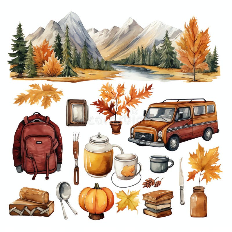 Backcountry Trip Autumn Fall Watercolor Illustration Stock Illustration ...