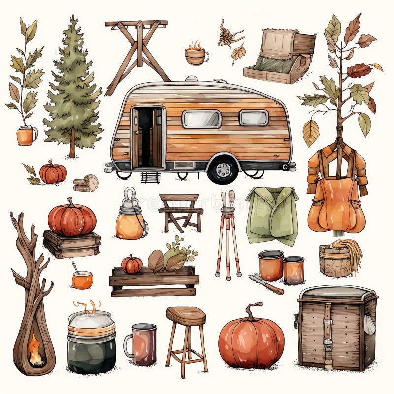 Backcountry Trip Autumn Fall Watercolor Illustration Stock Illustration ...