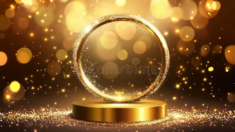 The Backdrop for the Award Ceremony Consists of a Golden Stage, Glitter ...