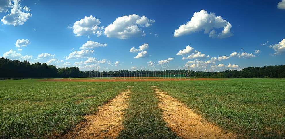 The Backdrop of a Baseball Field Under a Blue Sky Dotted with White ...